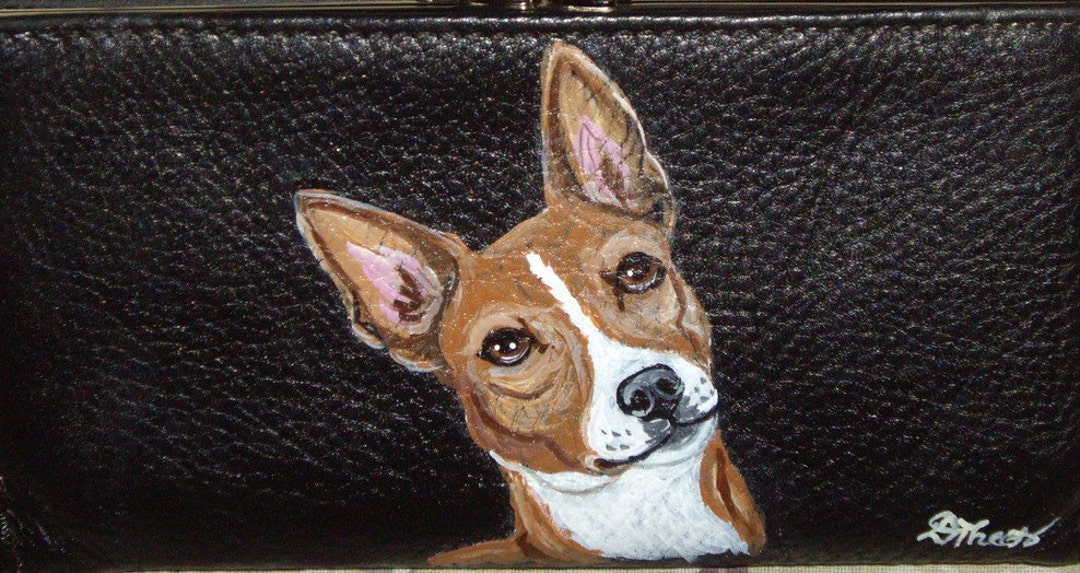 Basenji Dog Portrait Checkbook Cover, Leather Checkbook Holder, Hand ...