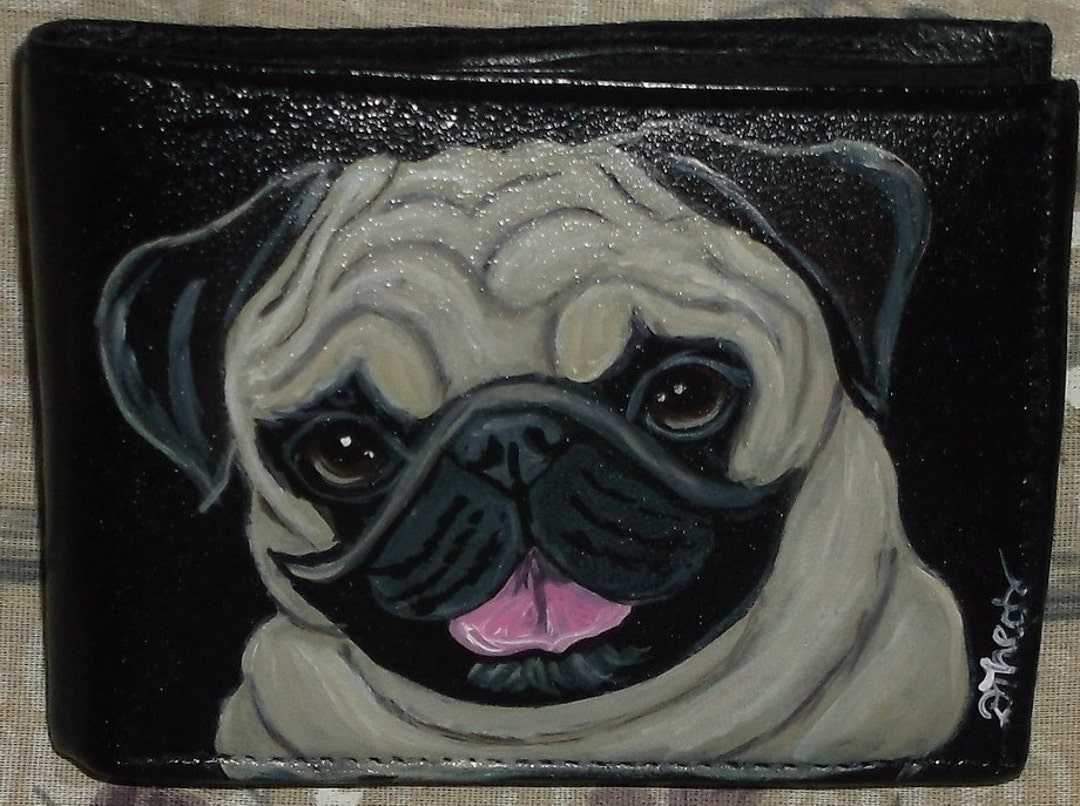 Pug Dog Wallet for Men ,custom Hand Painted Leather, Dog Person Gift - Etsy