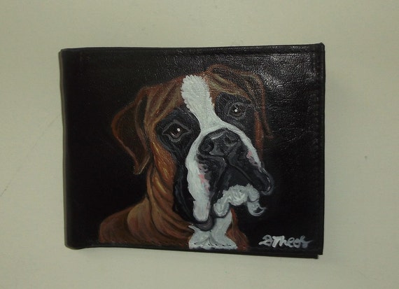 Boxer Dog Wallet for Men Hand Painted Leather Father's Day | Etsy