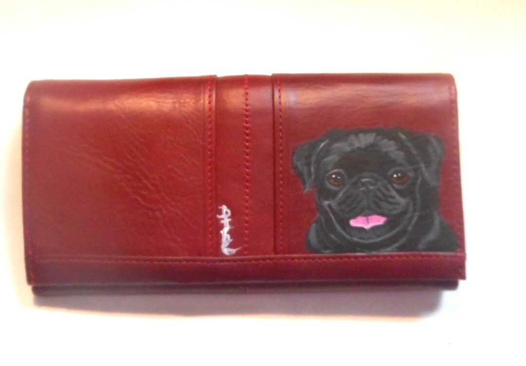 Black Pug Dog Portrait Wallet for Women Hand Painted Leather - Etsy