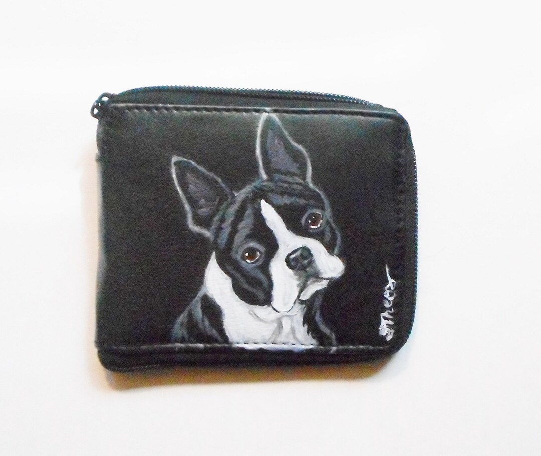 Boston Terrier Dog Wallet for Men, Painted Leather Wallet, Father's Day ...