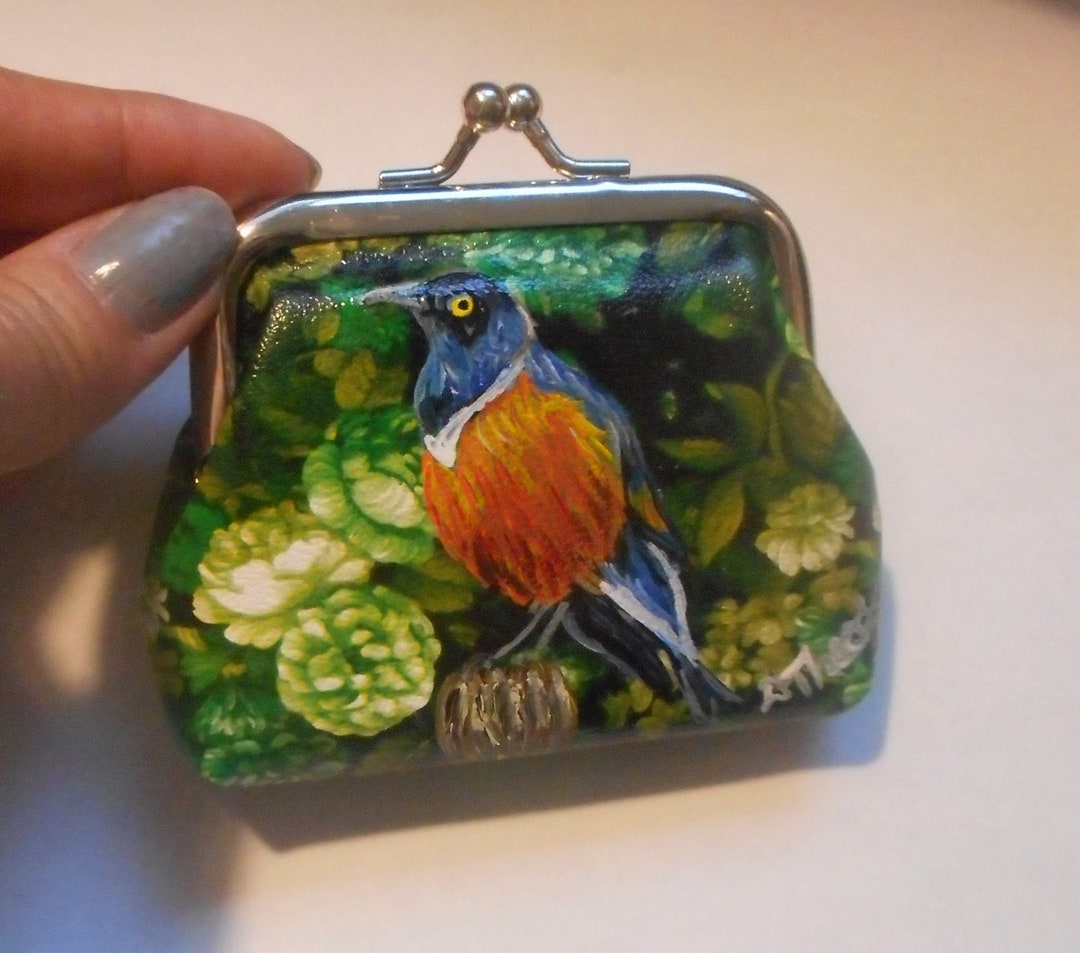 Starling Bird Coin Purse, Hand Painted Coin Bag, Bird Lover Gift - Etsy