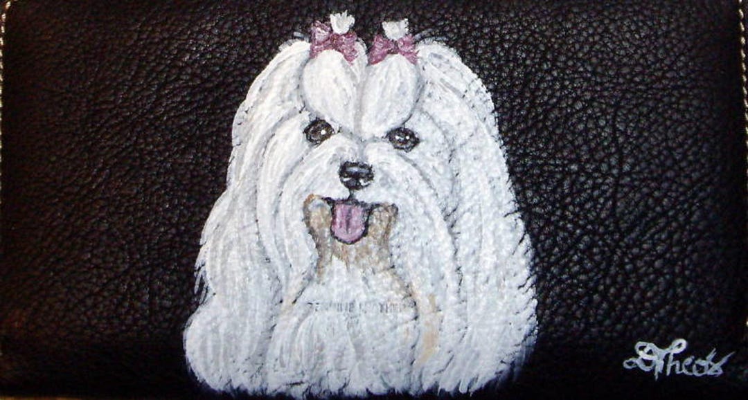 Maltese Dog Portrait Checkbook Cover, Leather Checkbook Holder, Dog ...