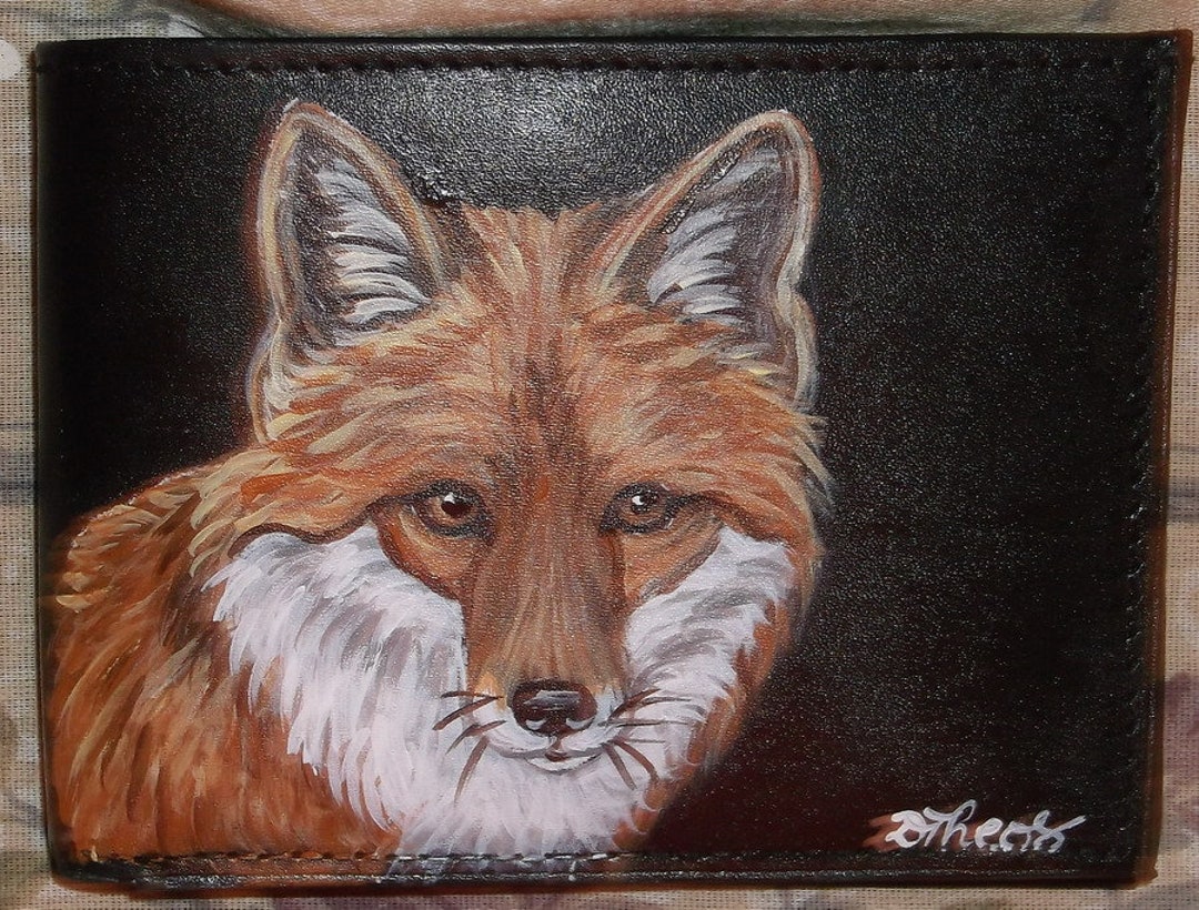 Red Fox Portrait Wallet for Men, Hand Painted Leather Wallet, Gift for ...
