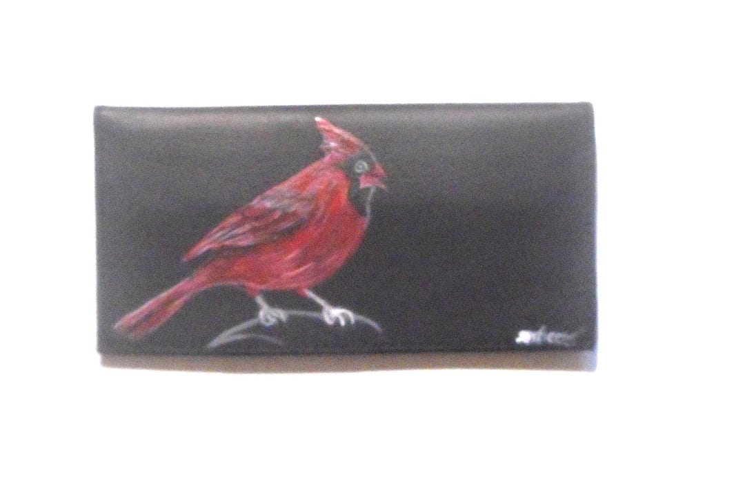 Hand Painted Red Cardinal Leather Checkbook Cover: Bird Lover Gift - Etsy