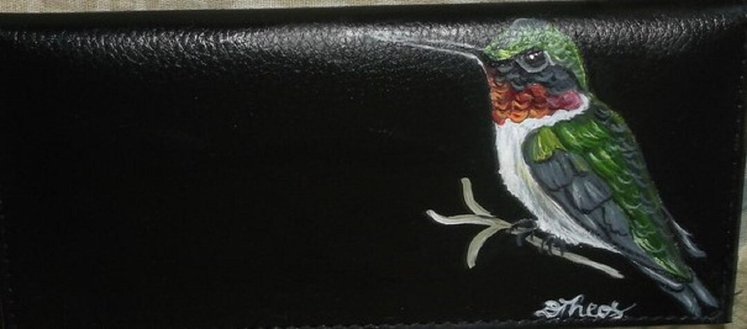 Hummingbird Bird Checkbook Cover Holder Hand Painted Leather - Etsy