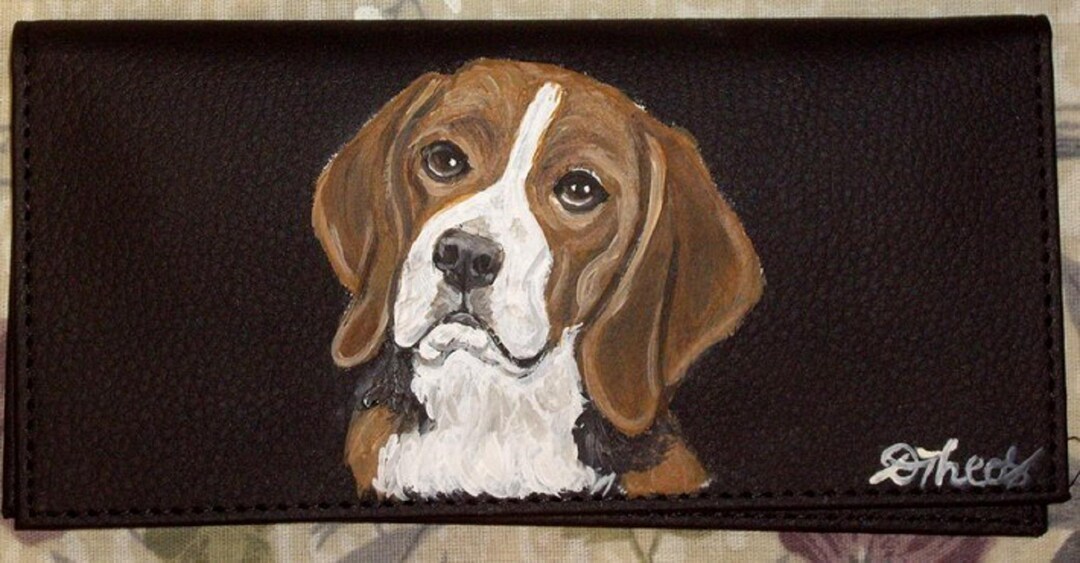 Hand Painted Beagle Dog Leather Checkbook Cover - Etsy
