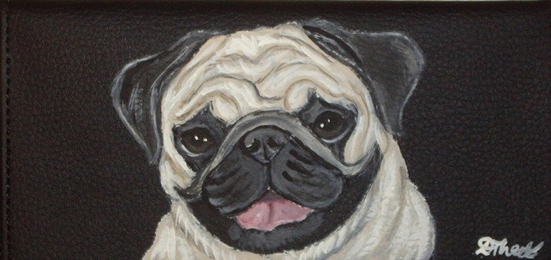 Hand Painted Pug Dog Leather Checkbook Cover - Etsy