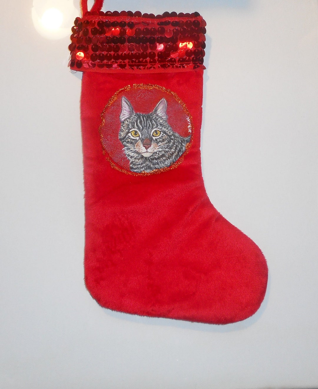 Gray Tabby Cat Christmas Gift Stocking, Cat Christmas Decoration, Cat ...