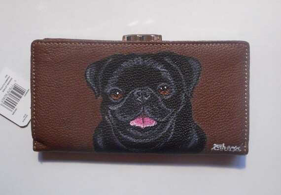 Black Pug Dog Portrait Wallet for Women Hand Painted Leather | Etsy