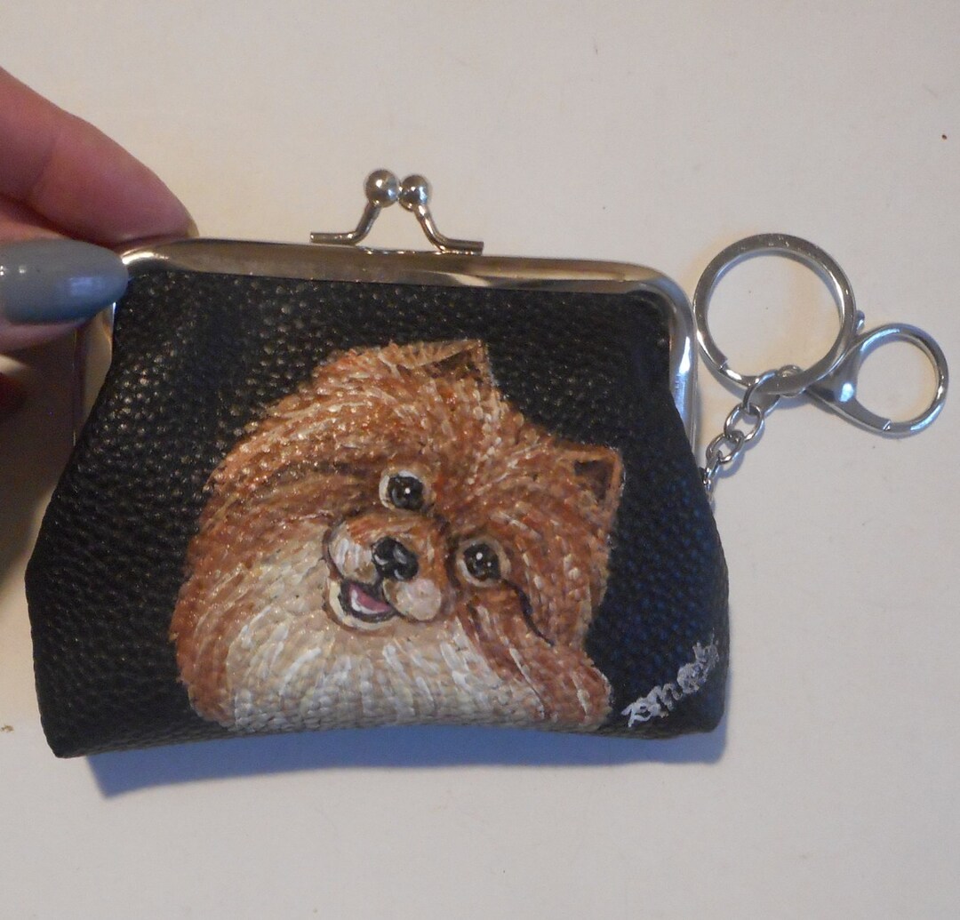 Pomeranian Dog Coin Purse With Key Chain, Hand Painted Purse, Dog ...