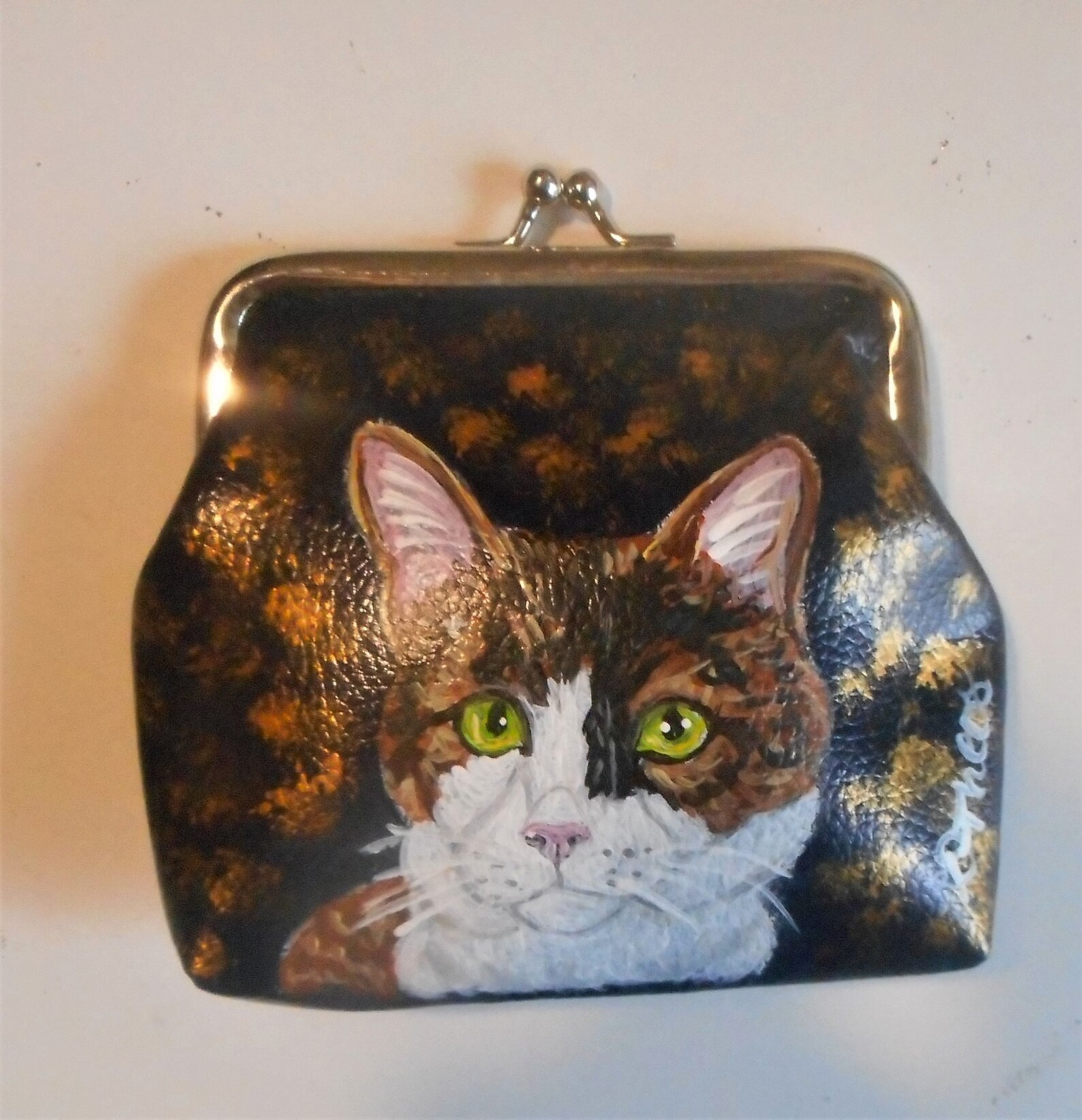 Calico Cat Portrait Coin Purse Vegan Change Purse Hand Painted - Etsy