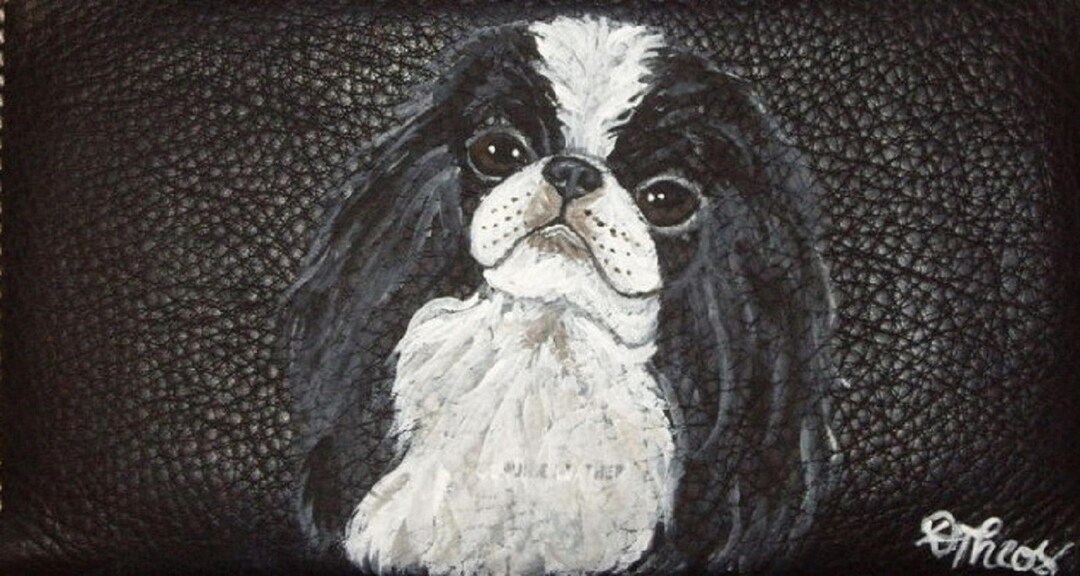 Japanese Chin Dog Checkbook Cover: Hand-painted Leather Checkbook ...