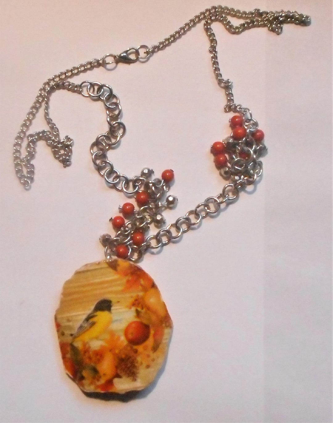 Broken China Necklace, American Goldfinch Yellow Bird, Pendant Necklace ...