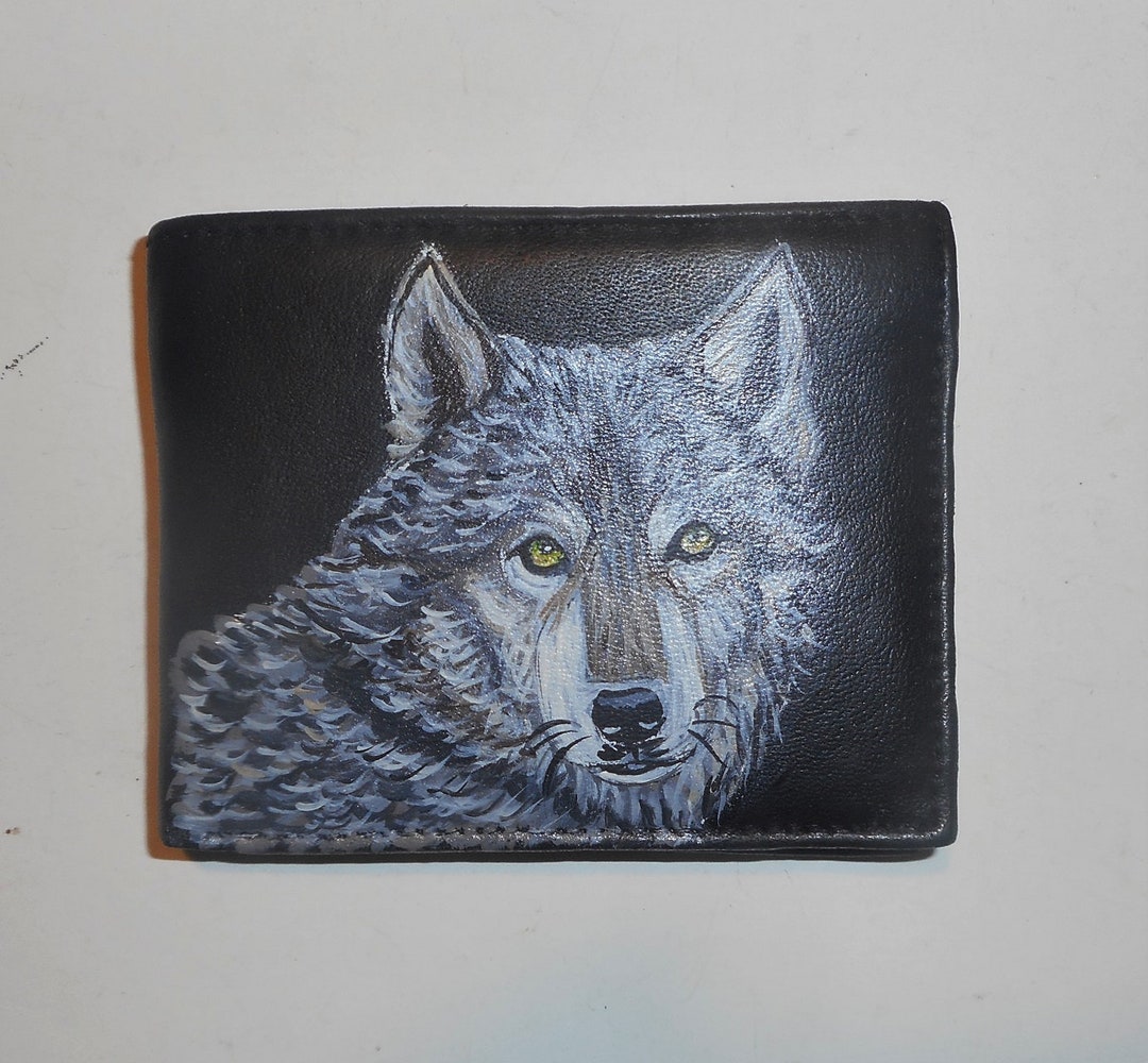 Timber Wolf Wallet for Men, Hand Painted Leather Wallet, Father's Day ...