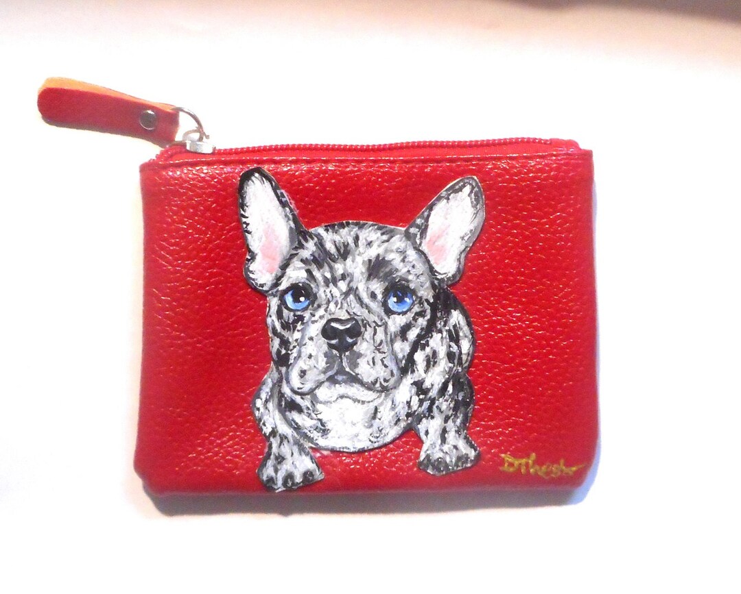 Blue Merle French Bulldog Coin Purse Hand Painted Red Vegan Leather - Etsy