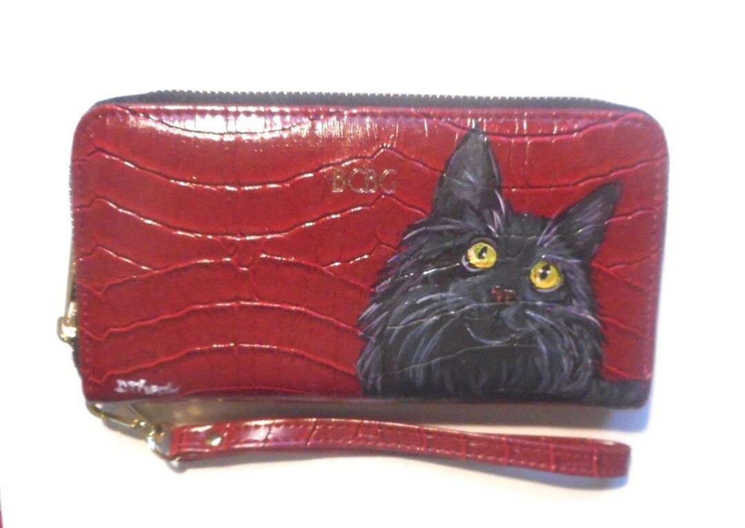 Maine Coon Cat Wallet for Women, Purse, Hand Painted Wristlet, Cat ...