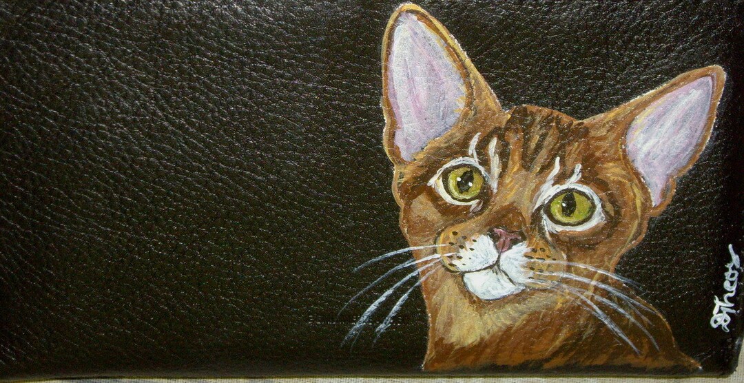 Abyssinian Cat Checkbook Cover, Leather Checkbook Holder, Hand Painted ...