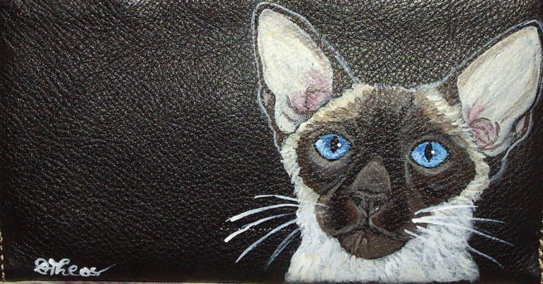 Hand Painted Siamese Cat Leather Checkbook Cover: Cat Lover Gift - Etsy