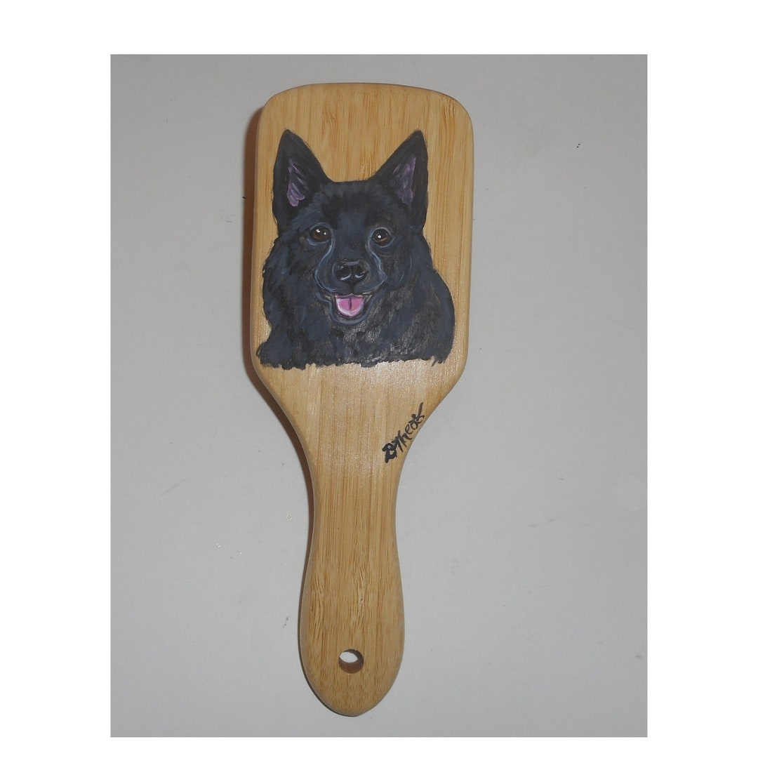 Schipperke Dog Portrait Hairbrush, Pet Grooming Brush, Wood Handle ...