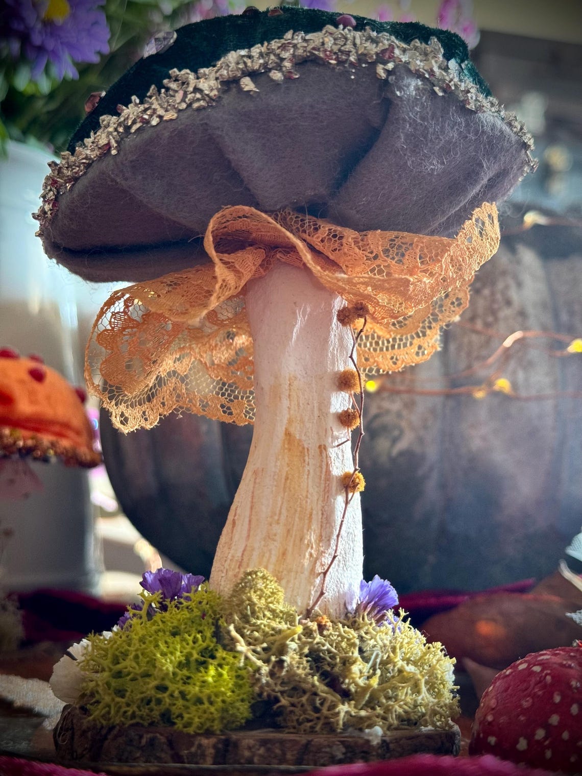 Handmade Fairytale Toadstool, Christmas Ornament Decoration, Velvet and ...