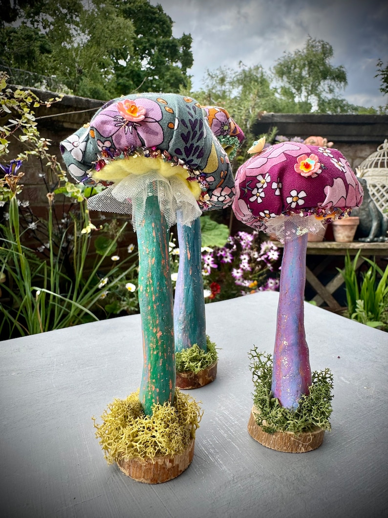 Floral Magical Toadstool Set (3), Tea Party Decor, Gift for Nature Fans ...