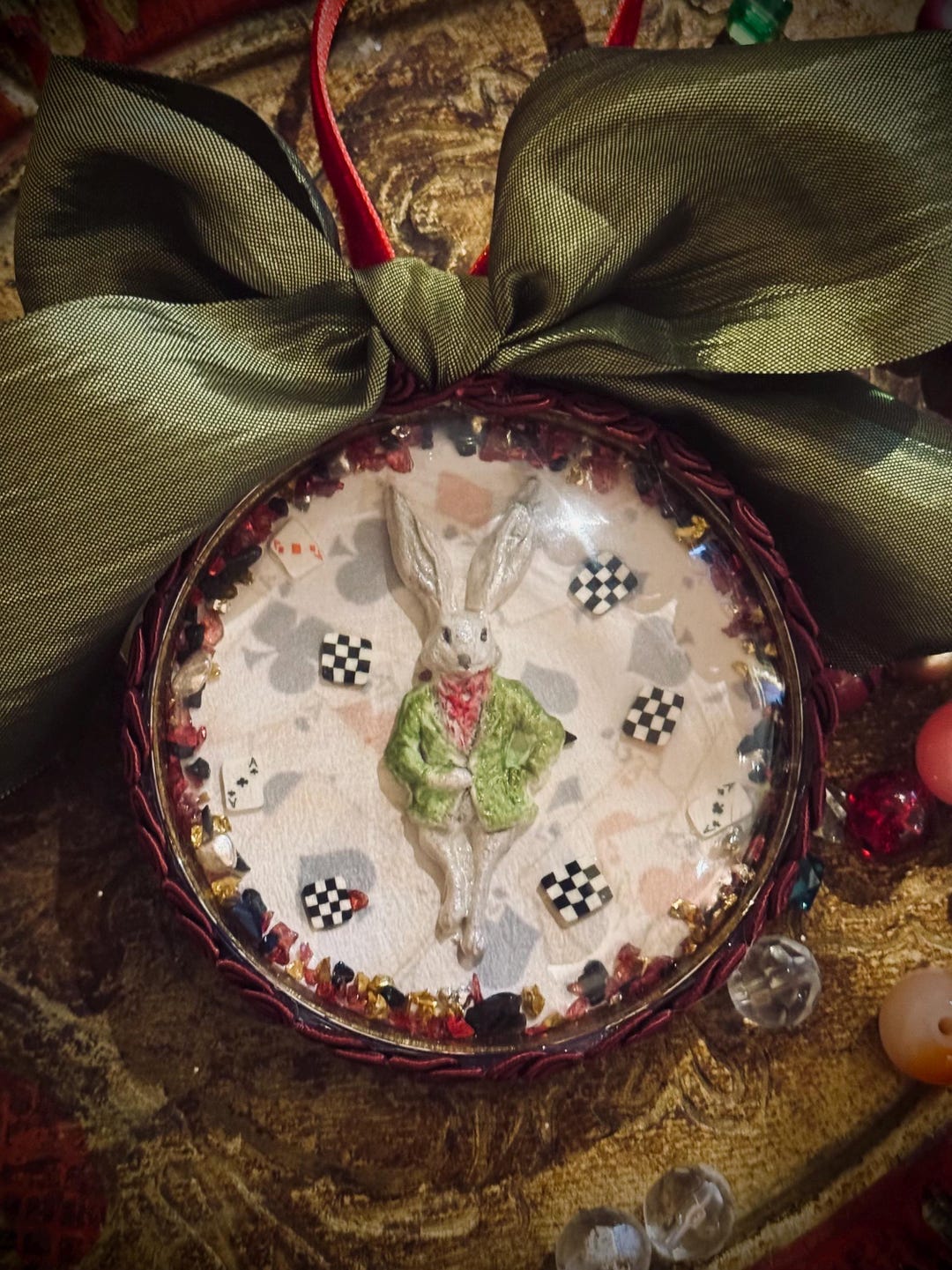 Alice in Wonderland White Rabbit Christmas Bauble Handpainted With Bow ...