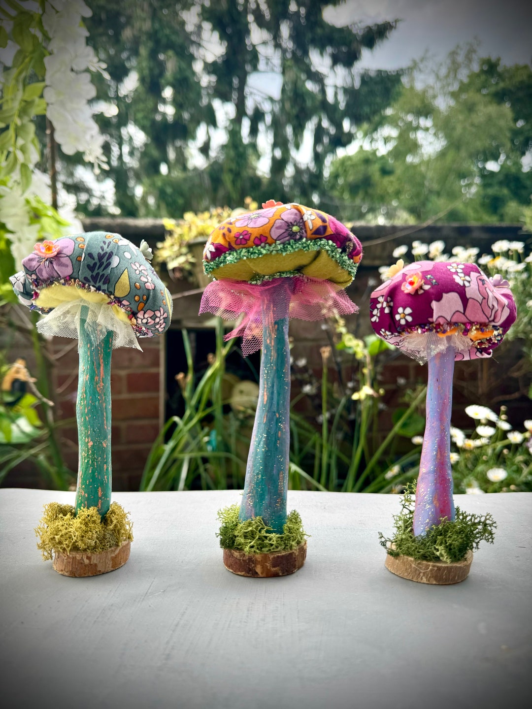 Floral Magical Toadstool Set 3, Tea Party Decor, Gift for Nature Fans ...