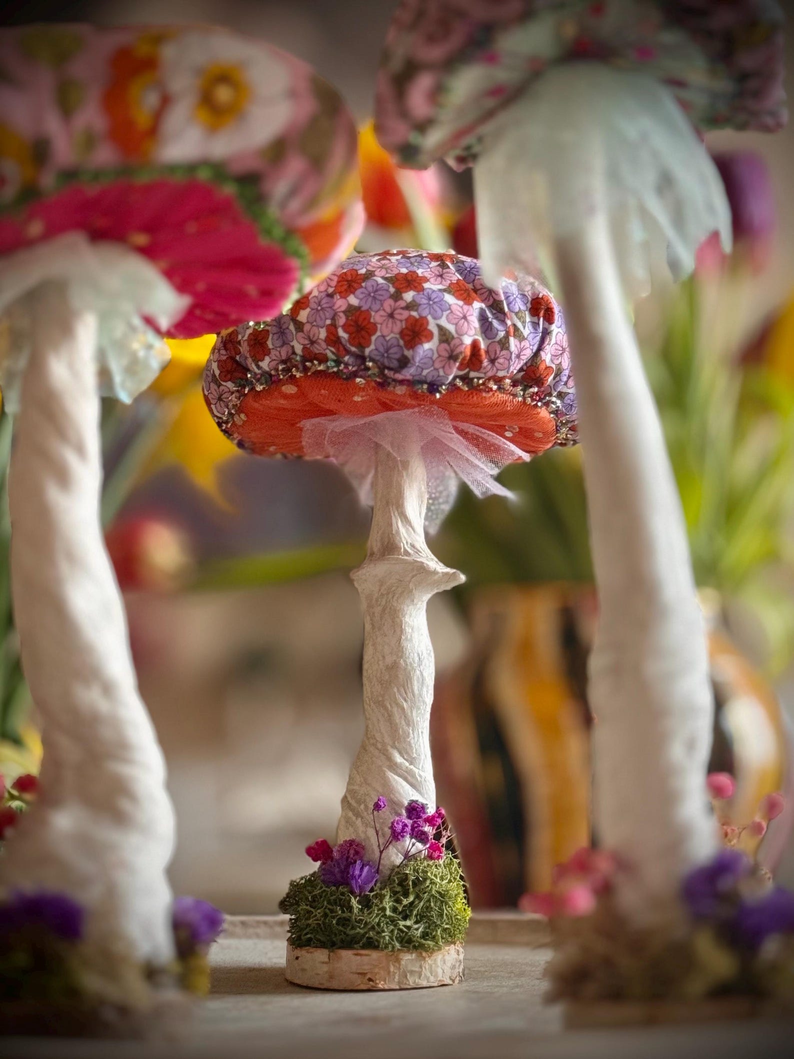 Handmade Floral Fabric Toadstool Trio: Cottagecore Table Decor - Etsy