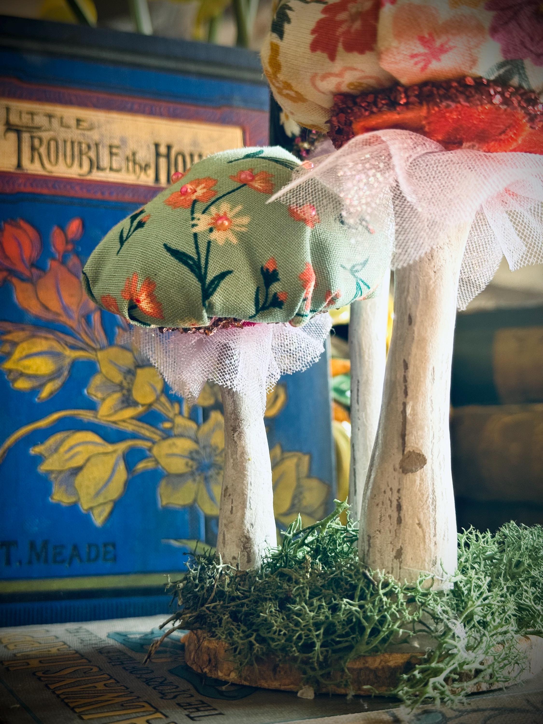 Handmade Floral Fabric Toadstool Trio: Cottagecore Table Decor - Etsy