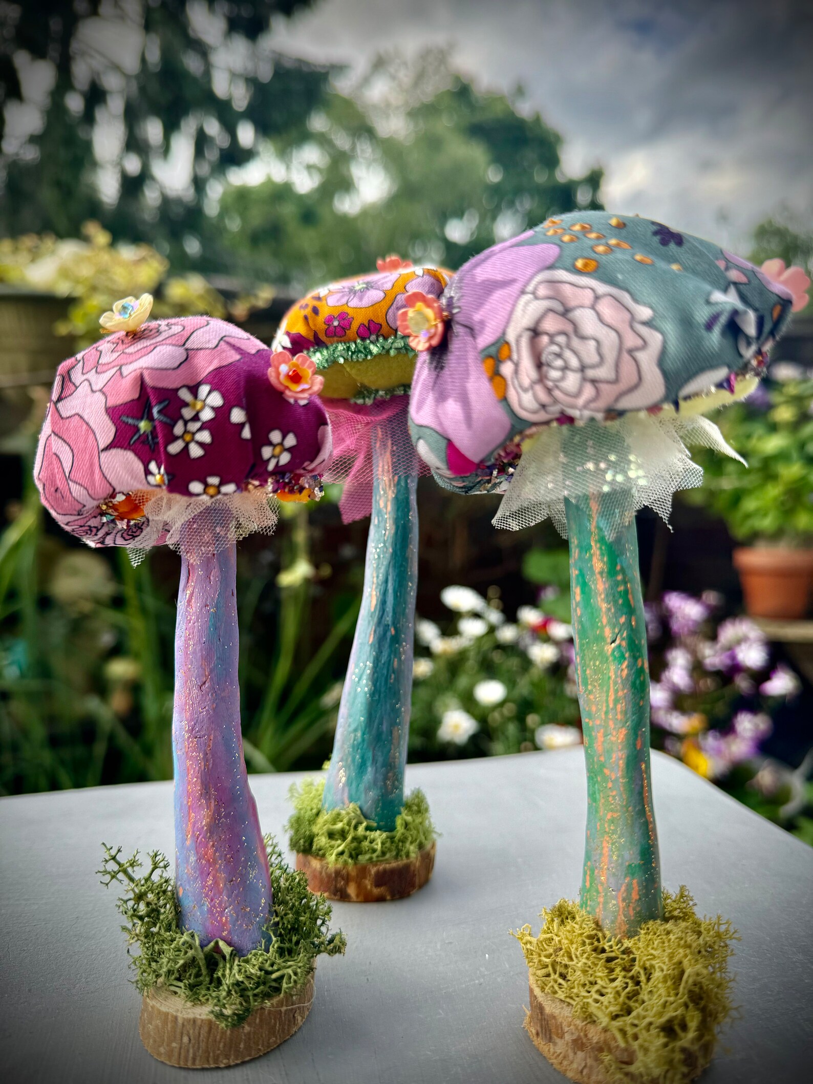 Floral Magical Toadstool Set (3), Tea Party Decor, Gift for Nature Fans ...