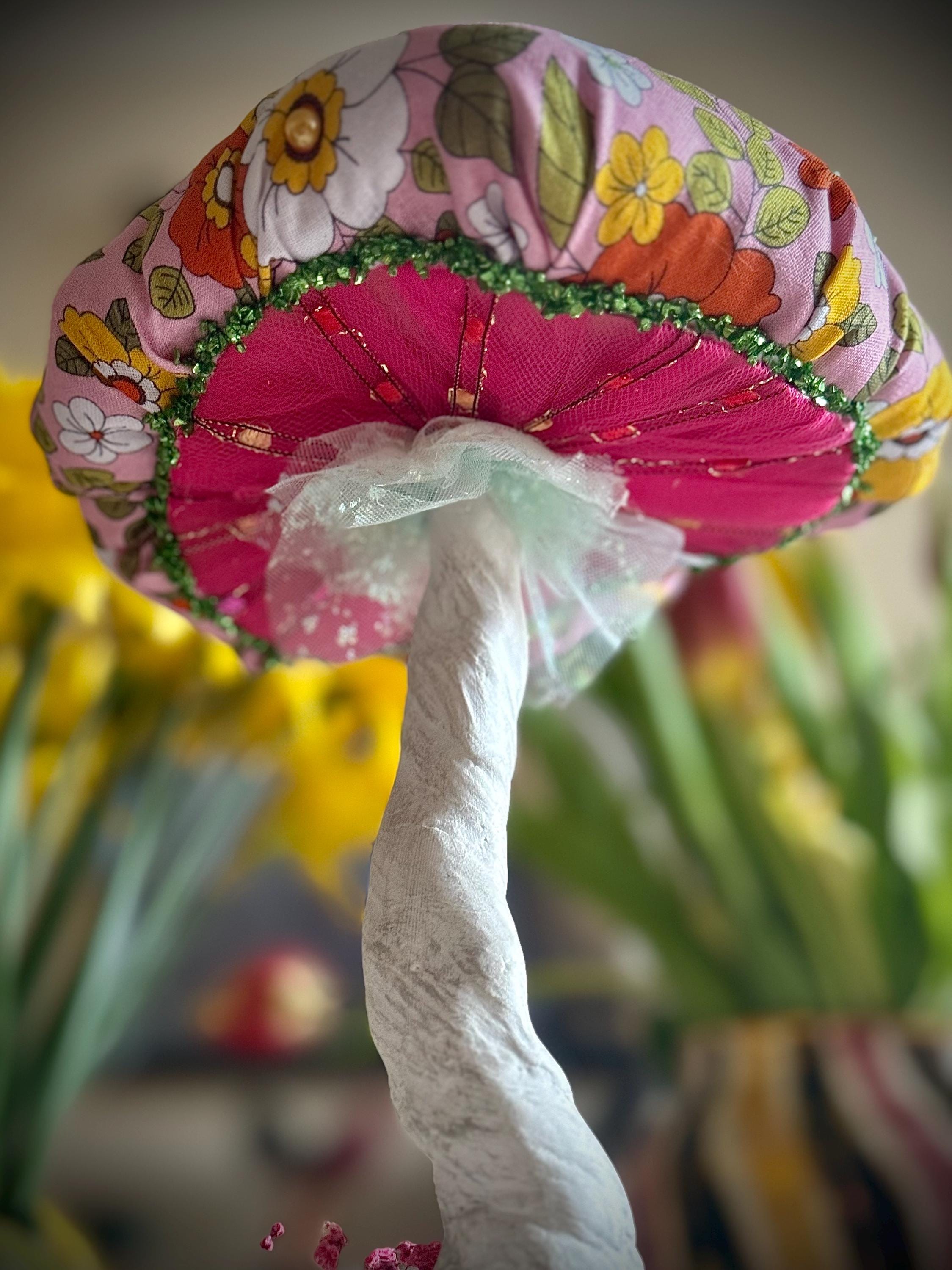 Handmade Floral Fabric Toadstool Trio: Cottagecore Table Decor - Etsy