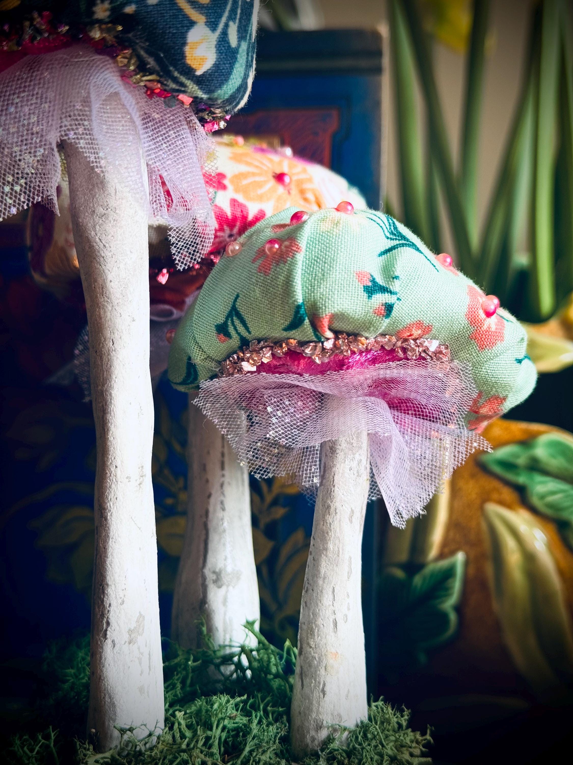 Handmade Floral Fabric Toadstool Trio: Cottagecore Table Decor - Etsy