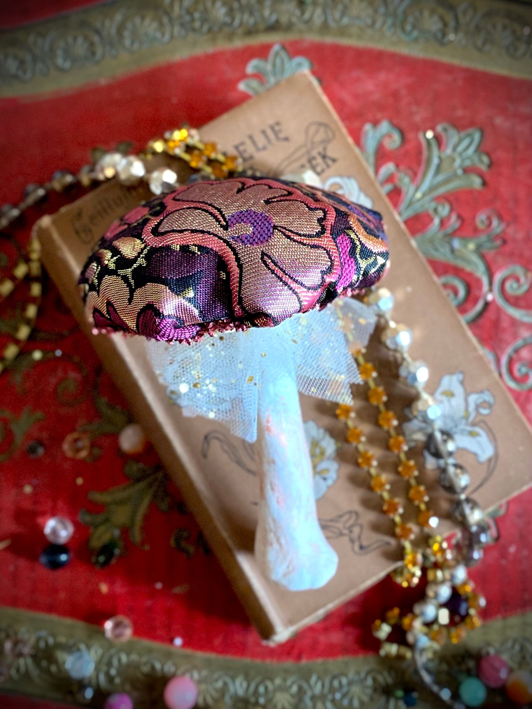 Tall Freestanding Toadstool Gold Velvet and Purple Brocade - Etsy