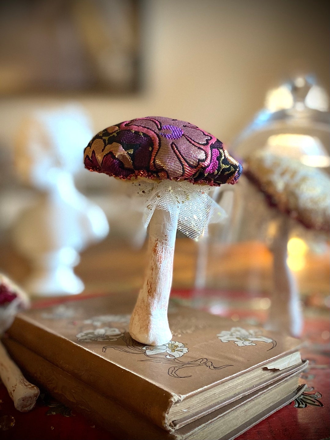 Tall Freestanding Toadstool Gold Velvet and Purple Brocade - Etsy