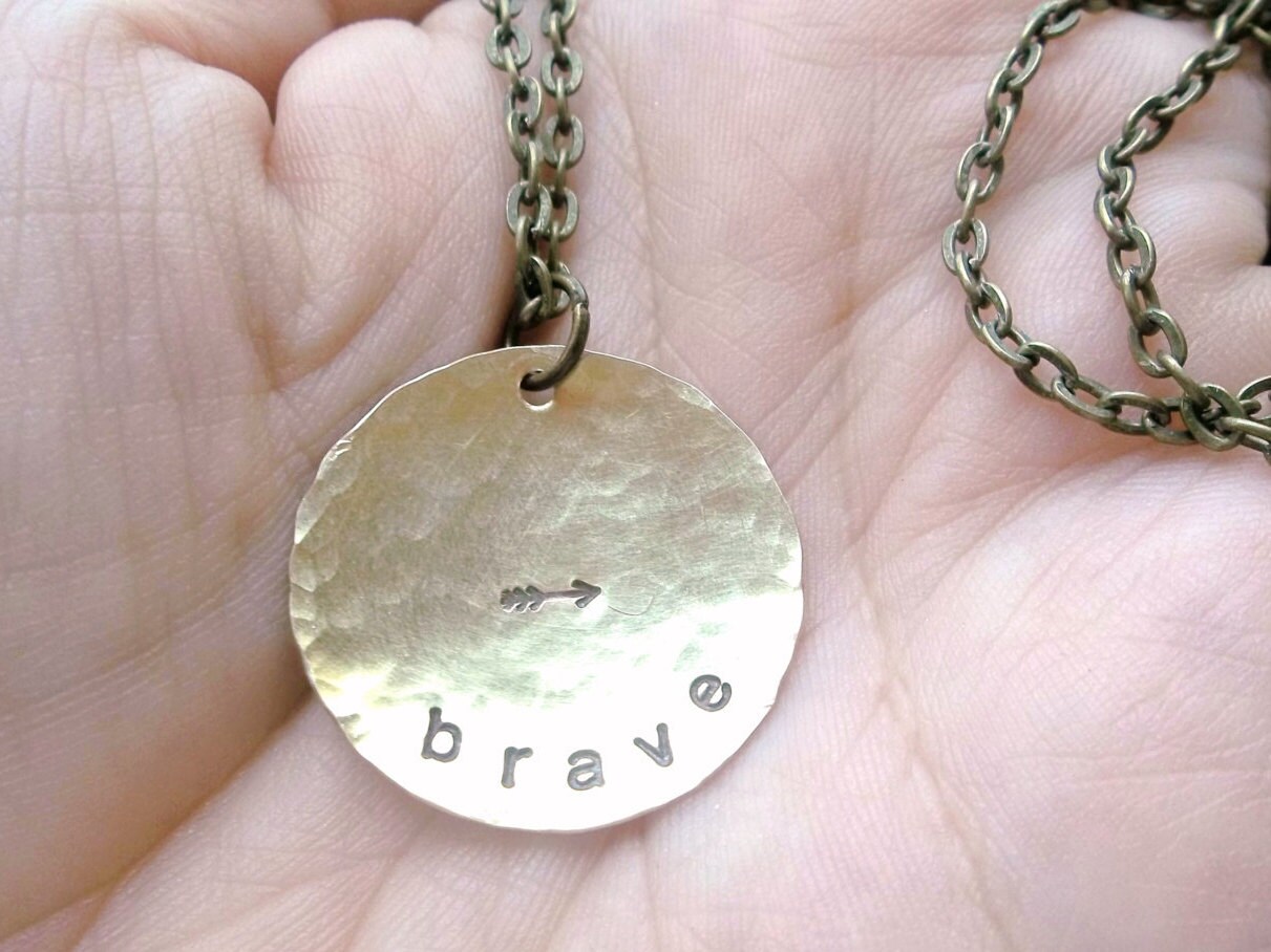 Brave - Custom Hand Stamped Hammered Brass Necklace With Arrow - Etsy