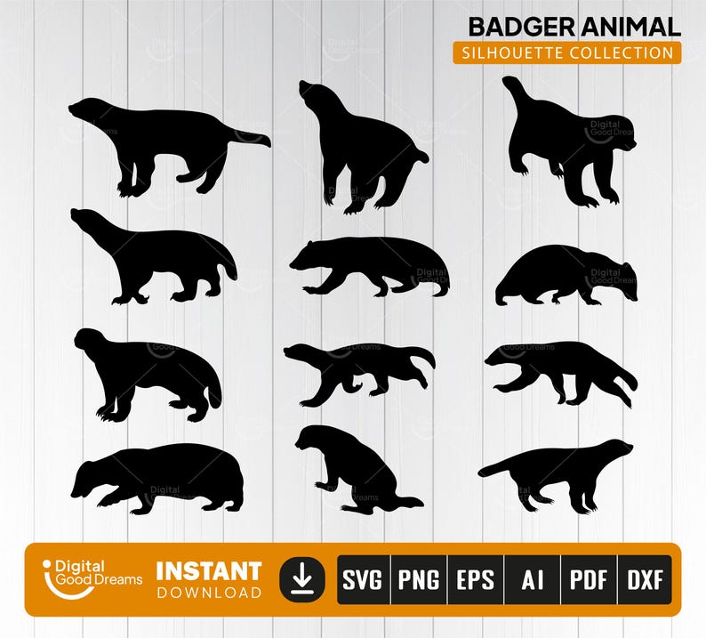 Badger Animal Silhouette Svg, Clipart, Png, Dxf Silhouette, Eps Vector ...