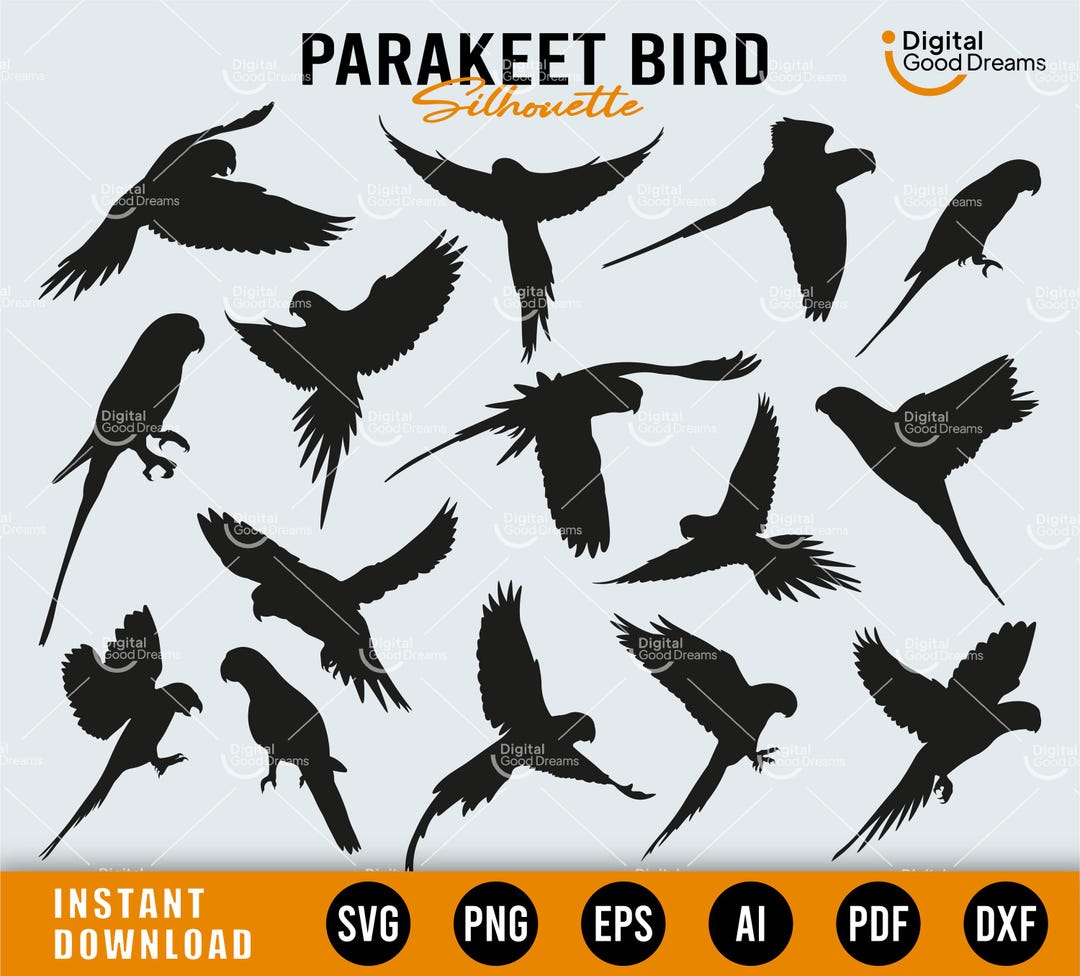 Parakeet Bird Silhouette Svg, Clipart, Png, Dxf Silhouette, Eps Vector ...
