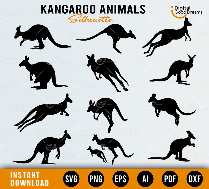 Collection of Kangaroo Svg Vector Illustration, Clipart, Png, Dxf ...