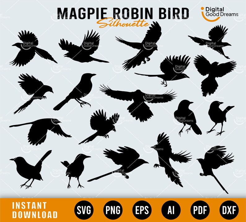 Magpie Robin Bird Silhouette Svg, Clipart, Png, Dxf Silhouette, Eps ...