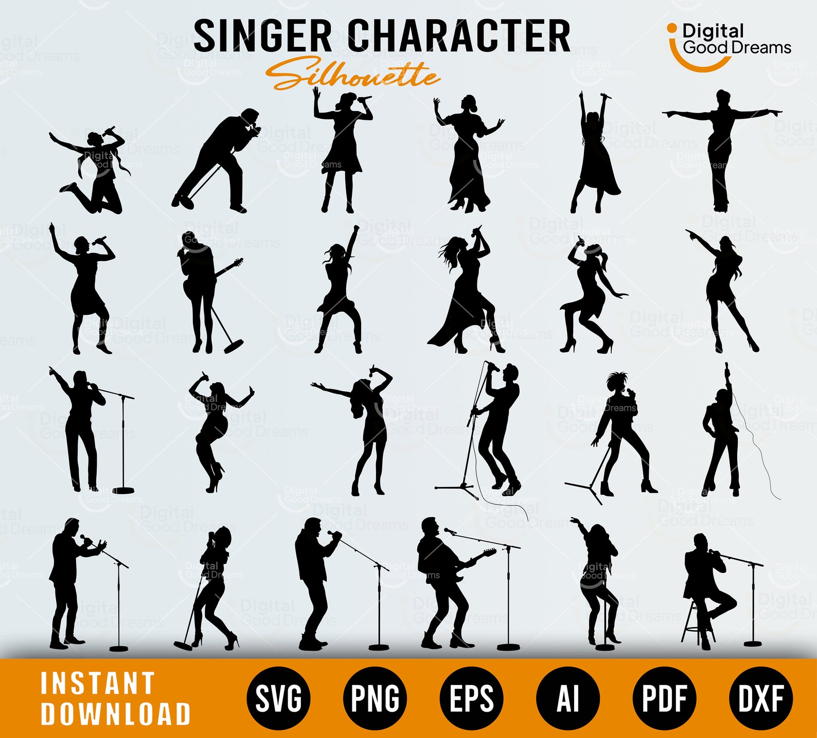 Collection of Singers Svg Vector Illustration, Clipart, Png, Dxf ...