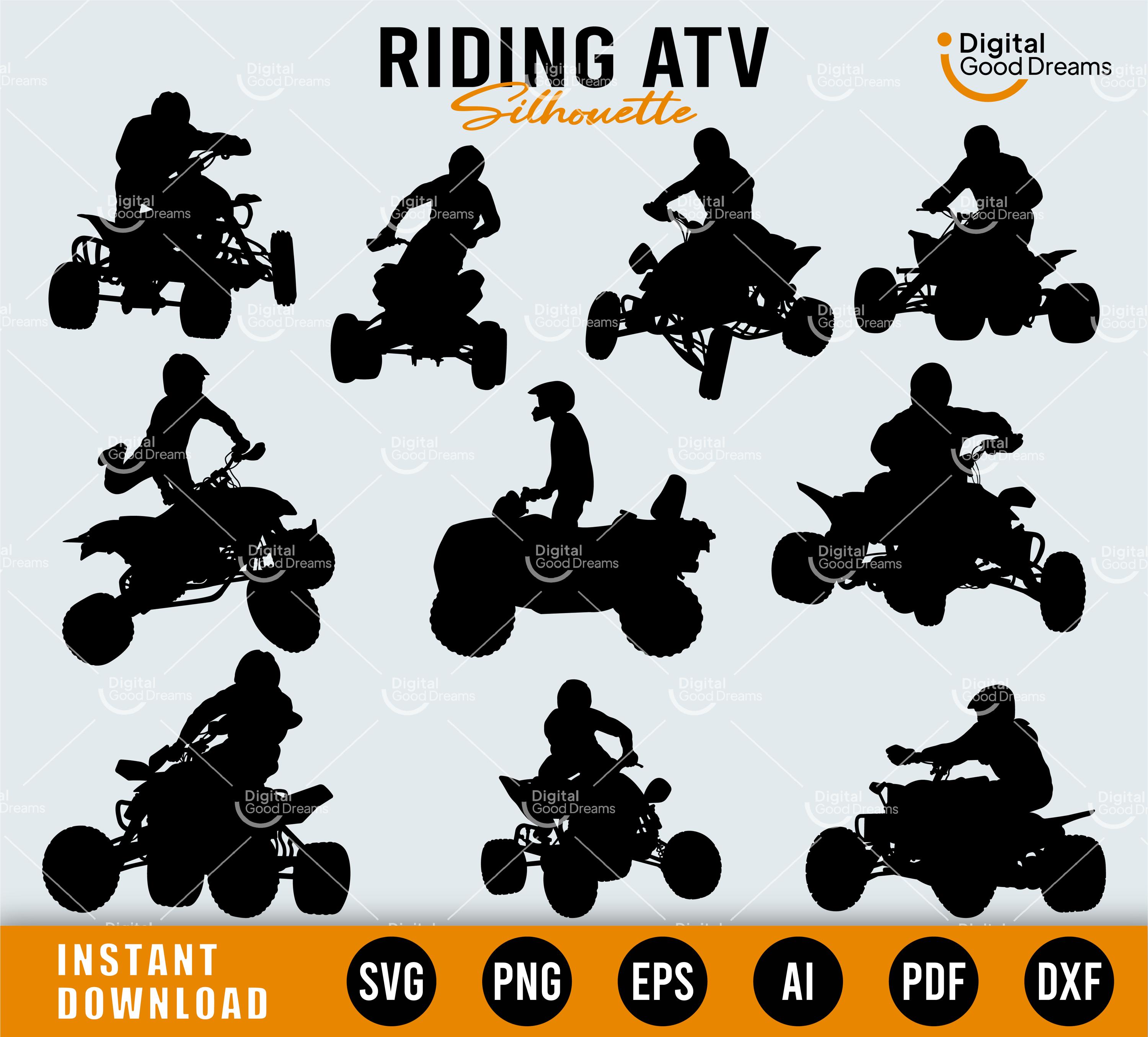 Riding Atv Silhouettes Svg, Clipart, Png, Dxf Silhouette, Eps Vector ...