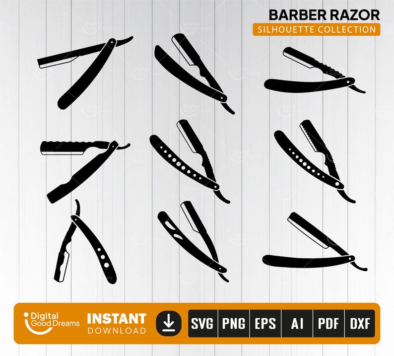 Barber Razor Silhouette Svg, Clipart, Png, Dxf Silhouette, Eps Vector ...