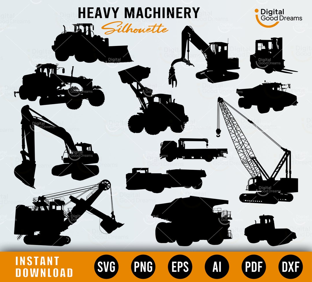 Heavy Machinery Svg Vector Illustration Set, Clipart, Png, Silhouette ...