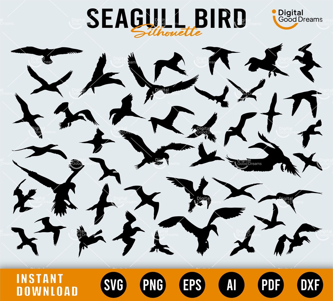 Seagull Silhouette Svg, Clipart, Png, Dxf Silhouette, Eps Vector Cut ...