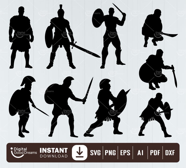 Gladiator Character Silhouette SVG, Clipart, PNG, Eps, DXF , Silhouette ...
