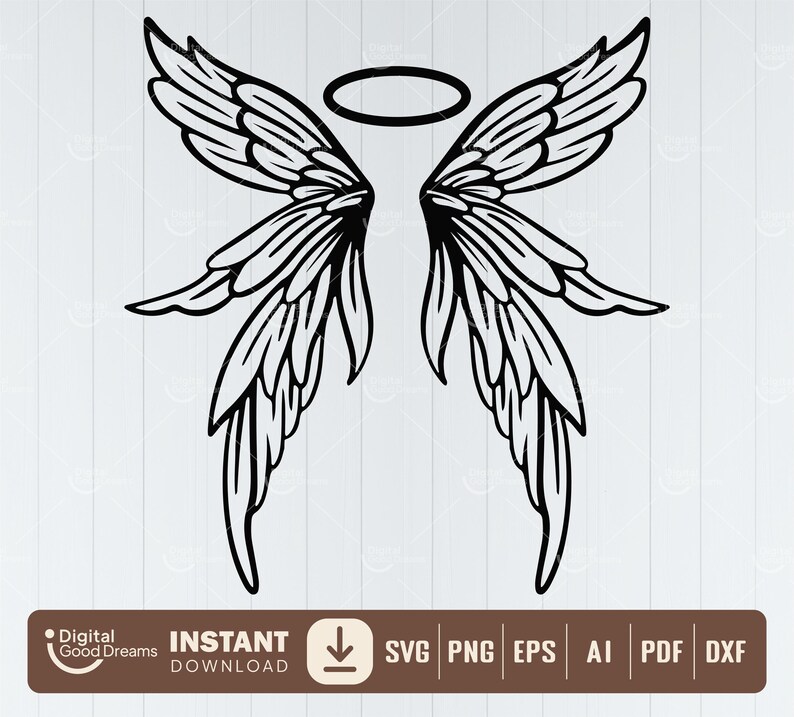 Angel Wings Dan Halo SVG, Clipart, PNG, Eps, DXF , Print Cut File ...