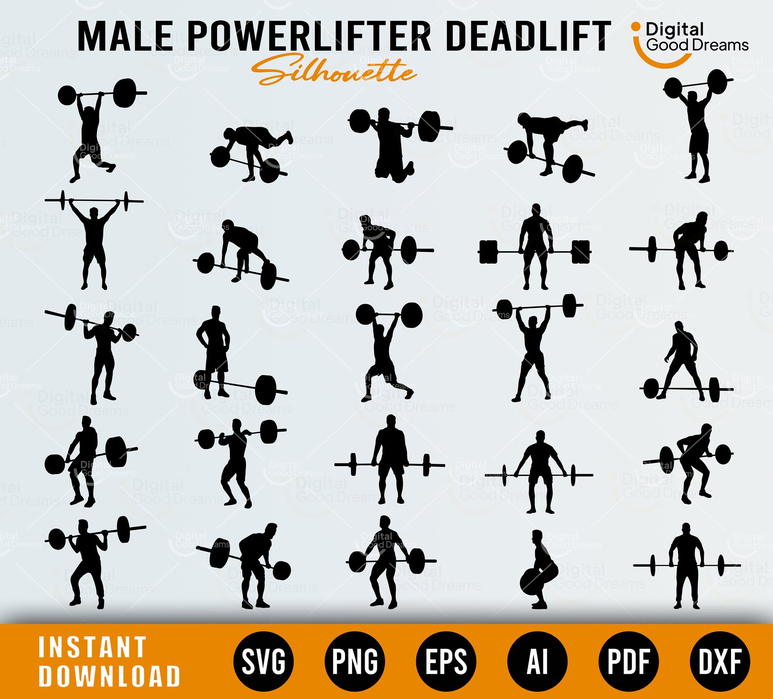 Male Powerlifter Deadlift Silhouette Svg, Clipart, Png, Dxf Silhouette ...
