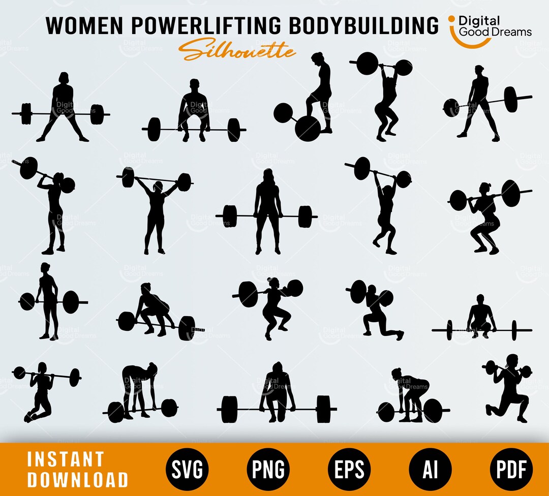 Women Powerlifting Silhouette SVG, Bodybuilding Clipart and PNG Cut ...