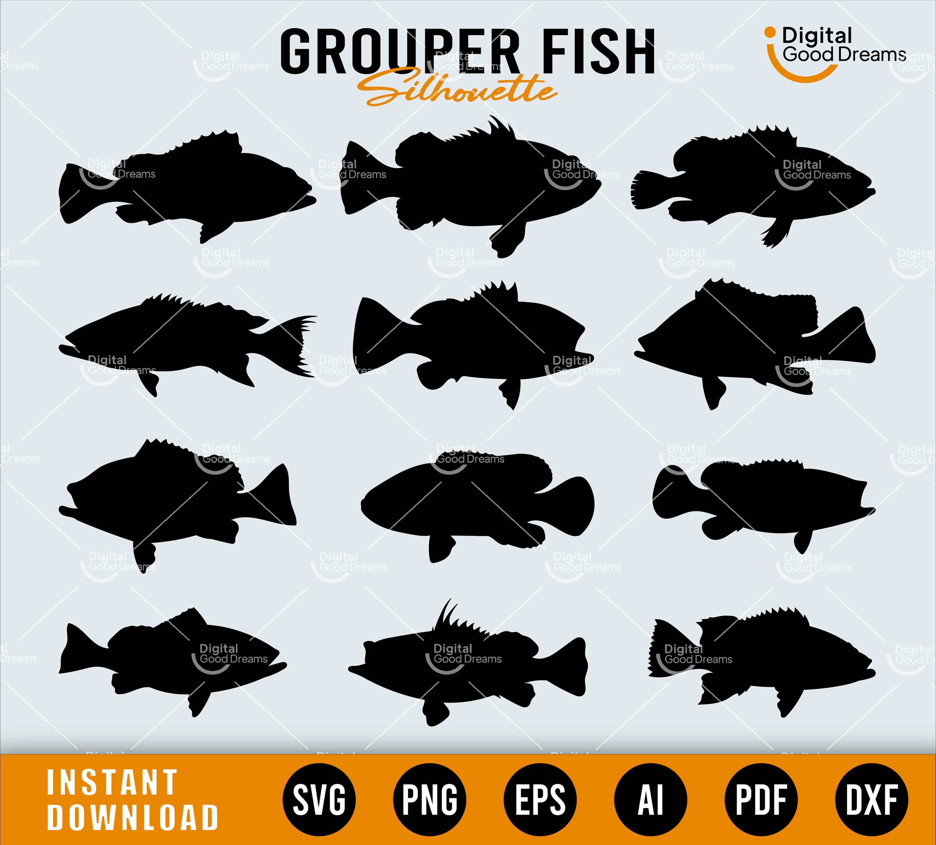 Grouper Fish Silhouette Svg, Clipart, Png, Dxf Silhouette, Eps Vector Cut File for Cricut and ...